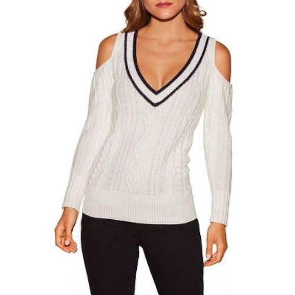 Boston Proper | Sweaters | Boston Proper White Striped Coldshoulder ...